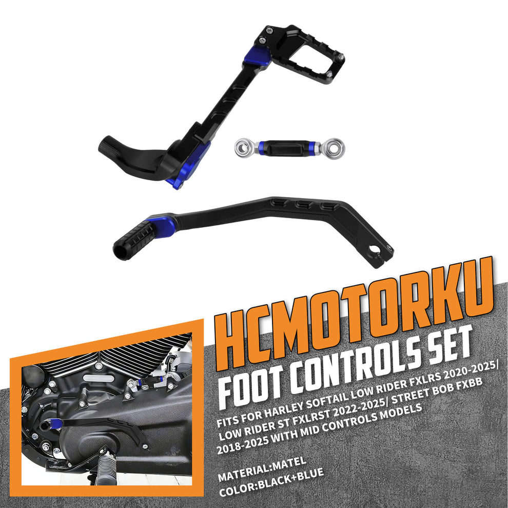 Anodized Blue Mid Foot Control Set with Linkage for Harley Low Rider S ...